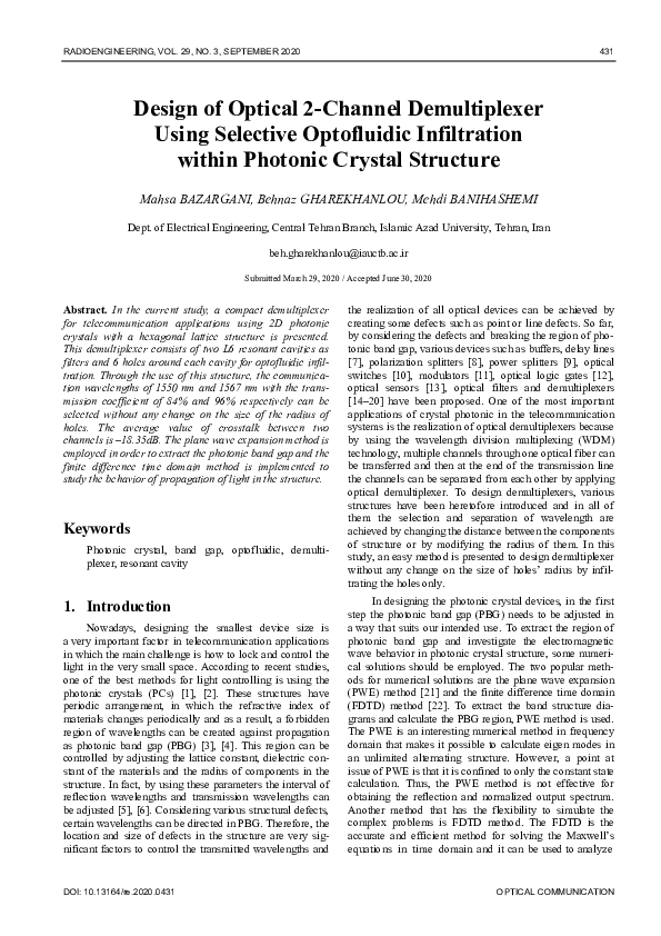 (PDF) Design of Optical 2-channel Demultiplexer Using Selective Optofluidic Infiltration within ...