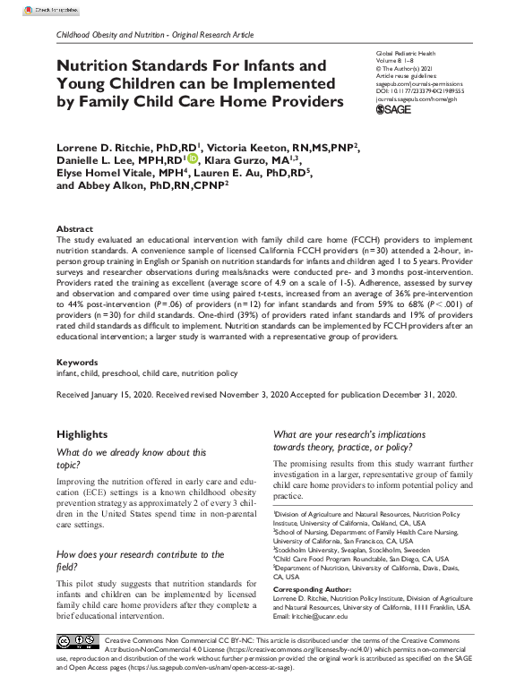 (PDF) Nutrition Standards For Infants and Young Children can be ...