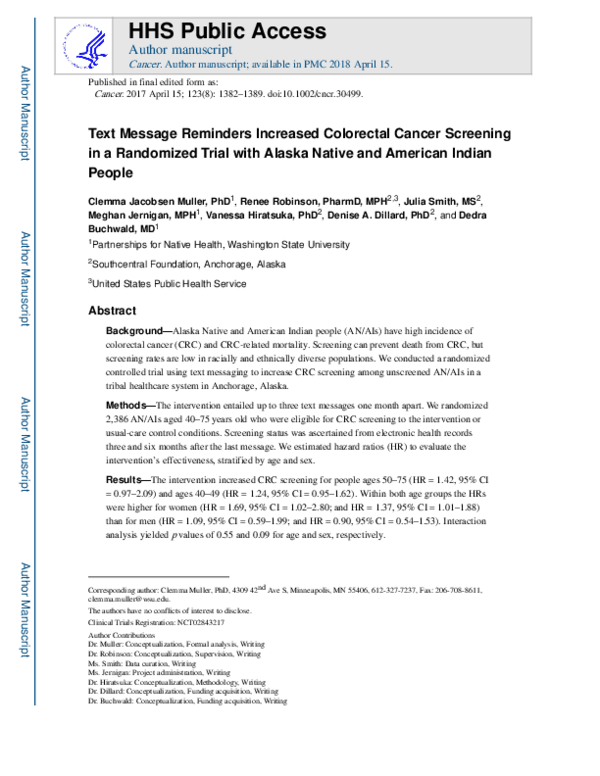 (PDF) Text message reminders increased colorectal cancer screening in a ...