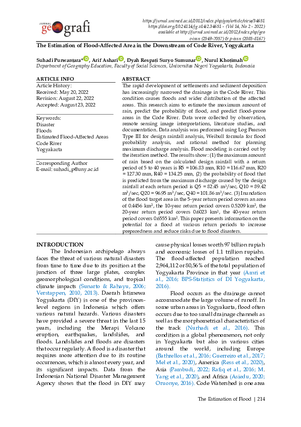 (PDF) The Estimation of Flood-Affected Area in the Downstream of Code ...