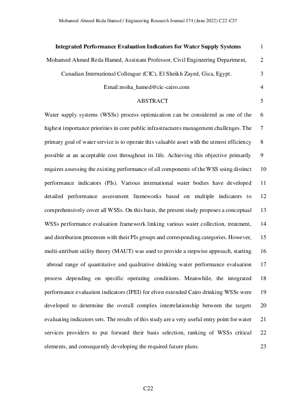 (PDF) Integrated Performance Evaluation Indicators for Water Supply Systems