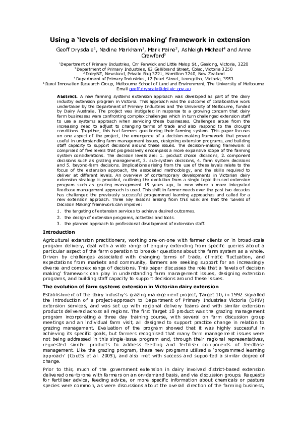 Pdf Using A Levels Of Decision Making Framework In Extension