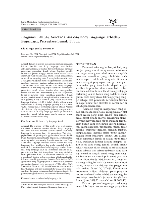 (PDF) Pengaruh Latihan Aerobic Class dan Body Language terhadap ...