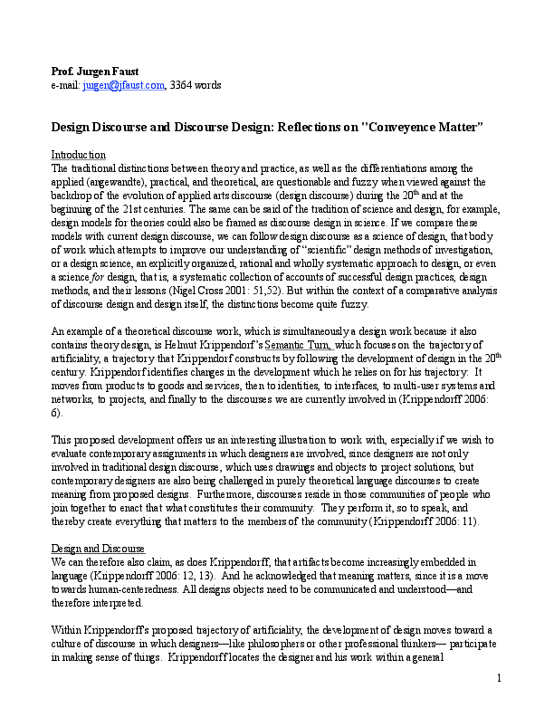 Pdf Design Discourse And Discourse Design Reflections On Conveyance