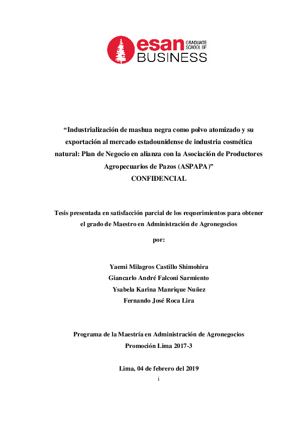 (PDF) Industrializaci?n de mashua negra como polvo atomizado y su exportaci?n al mercado ...