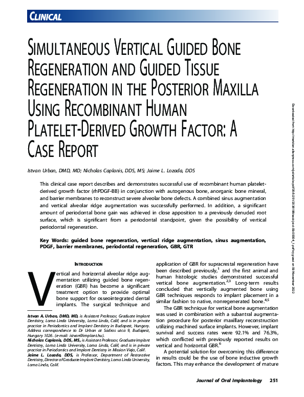 (PDF) Simultaneous Vertical Guided Bone Regeneration and Guided Tissue ...