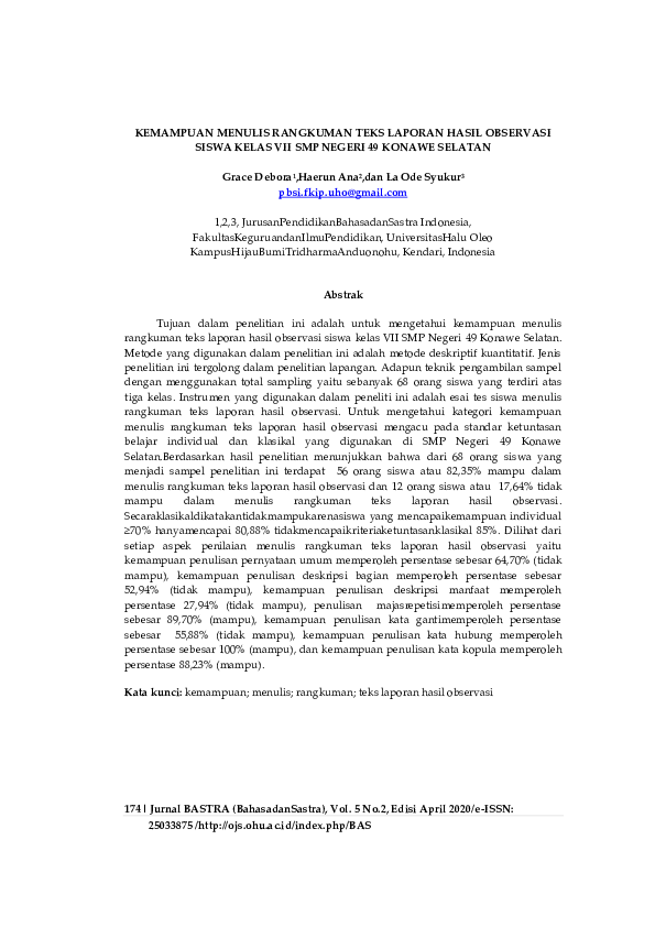 (PDF) Kemampuan Menulis Rangkuman Teks Laporan Hasil Observasi Siswa ...