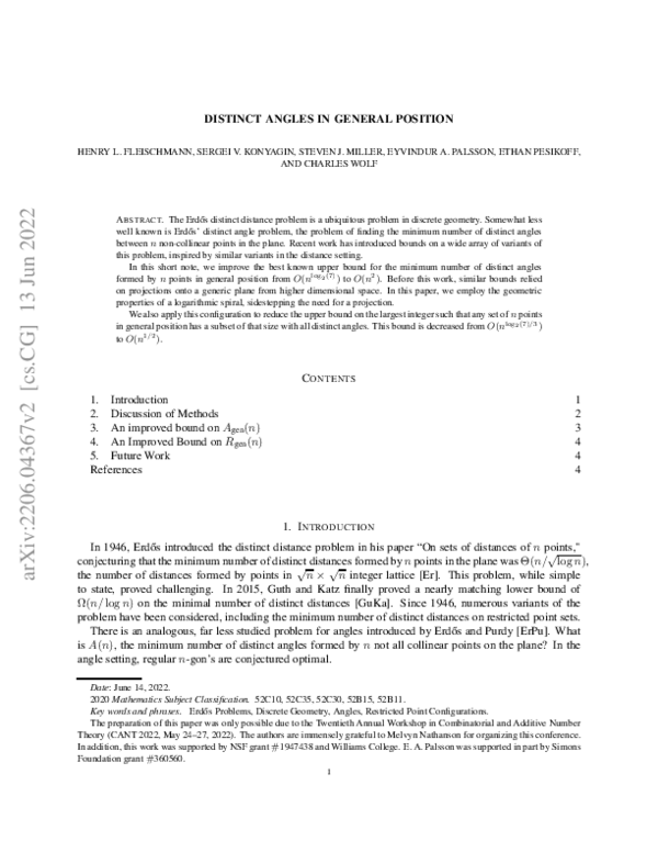 (PDF) Distinct Angles in General Position