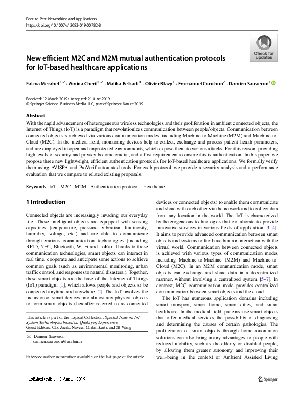 Pdf New Efficient M2c And M2m Mutual Authentication Protocols For Iot Based Healthcare