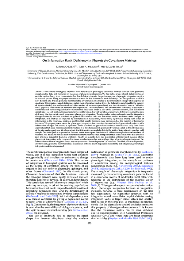 Pdf On Information Rank Deficiency In Phenotypic Covariance Matrices
