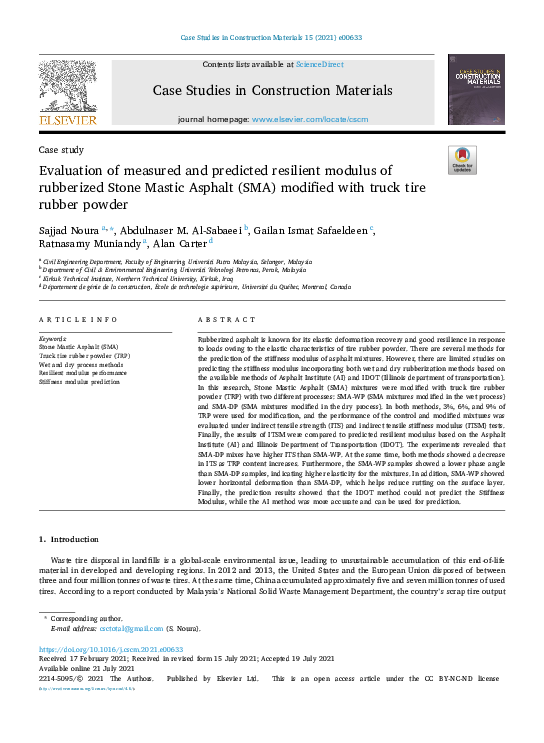 Pdf Evaluation Of Measured And Predicted Resilient Modulus Of Rubberized Stone Mastic Asphalt