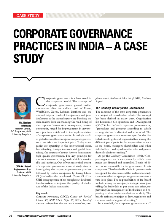 (PDF) Corporate Governance Practices in India - a Case Study