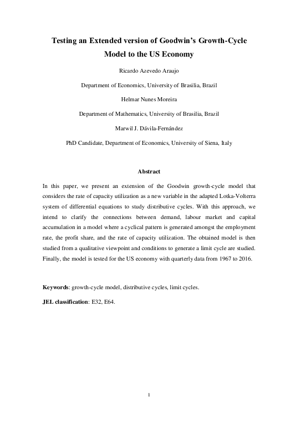 (PDF) Testing an Extended version of Goodwin ’ s Growth-Cycle Model to ...