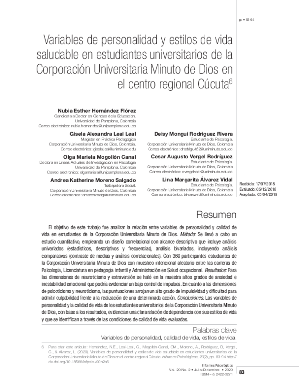 (PDF) Variables de personalidad y estilos de vida saludable en ...