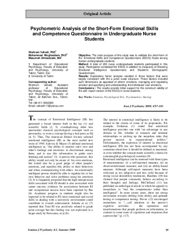(PDF) Psychometric analysis of the short-form ESCQ Psychometric ...