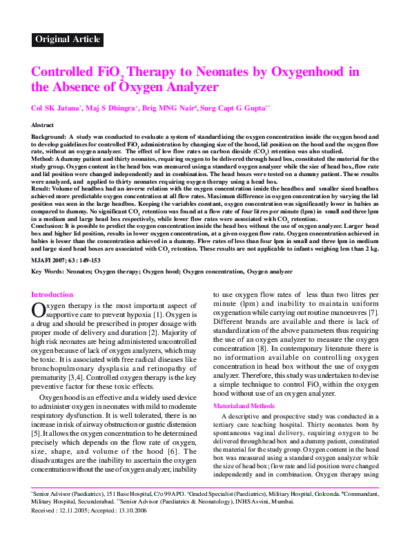 (PDF) Controlled FiO2 therapy to neonates by oxygenhood in the absence ...