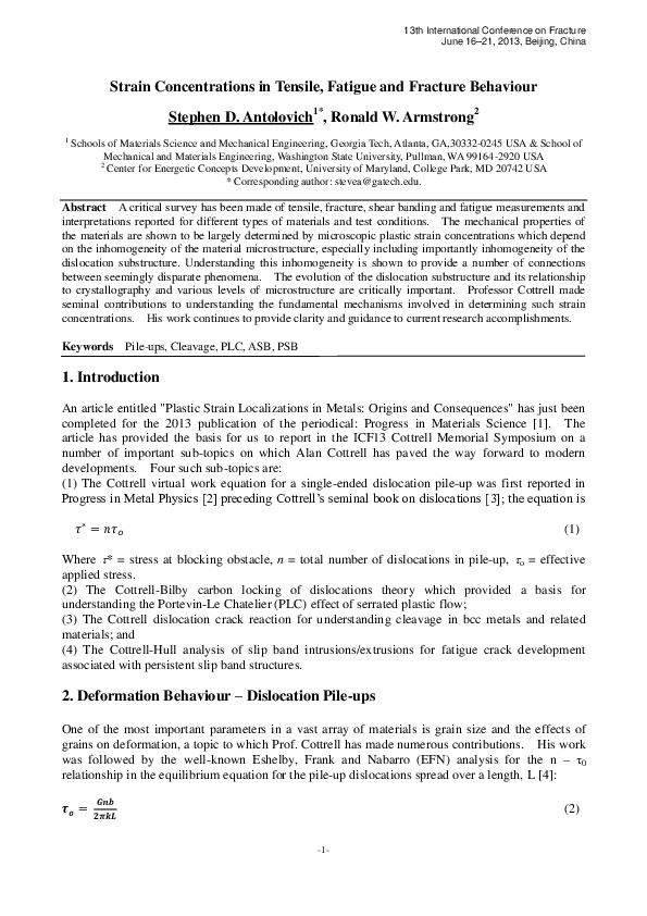 (PDF) Strain concentrations in tensile, fatigue and fracture behaviour