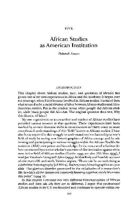 (PDF) African Studies as American Institution