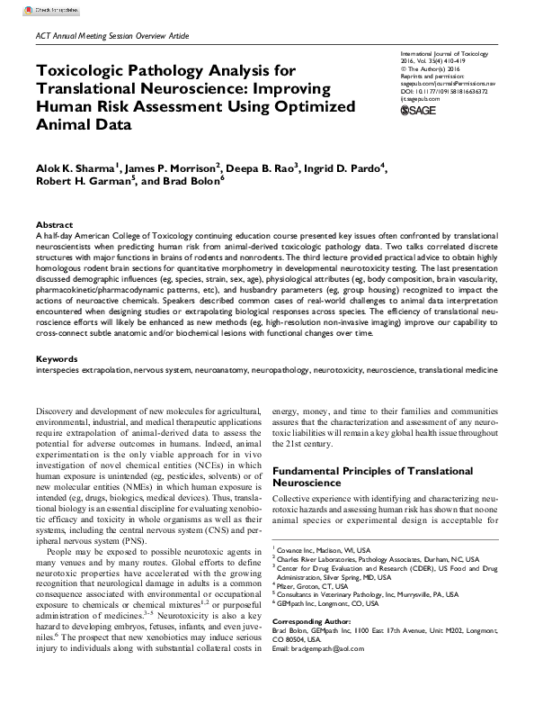 (PDF) Toxicologic Pathology Analysis for Translational Neuroscience ...