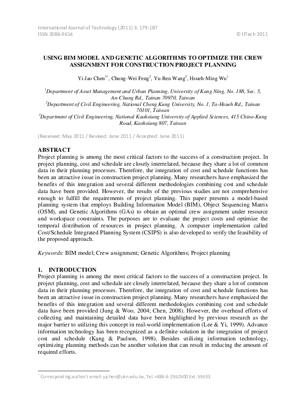 (PDF) Using BIM Model and Genetic Algorithms to Optimize The Crew Assignment for Construction ...