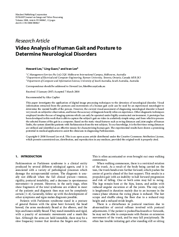 (PDF) Video Analysis of Human Gait and Posture to Determine ...