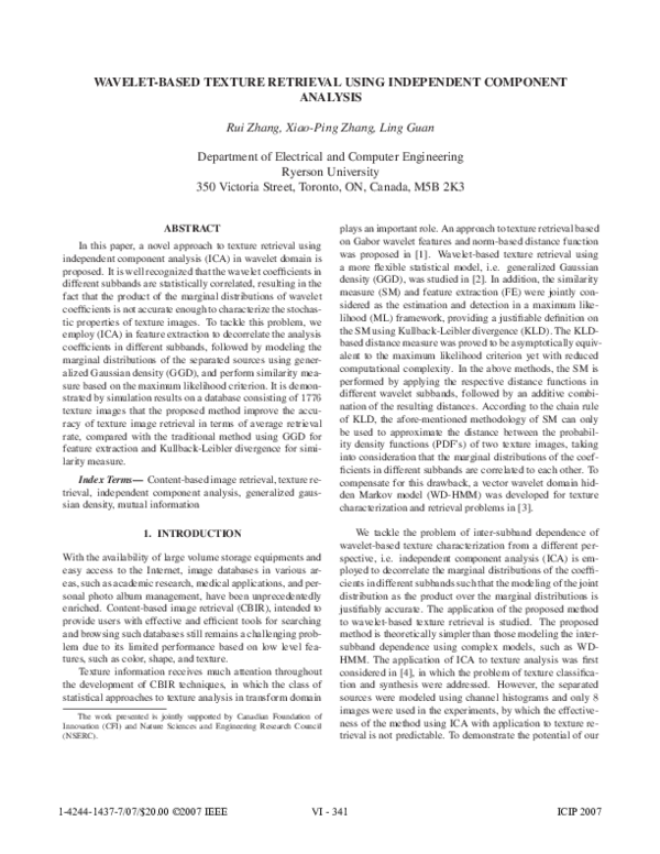 (PDF) Wavelet-Based Texture Retrieval using Independent Component Analysis