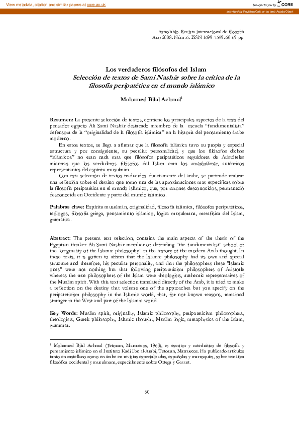 (PDF) Los verdaderos filósofos del Islam Selección de textos de Sami Nashār sobre la crítica de ...