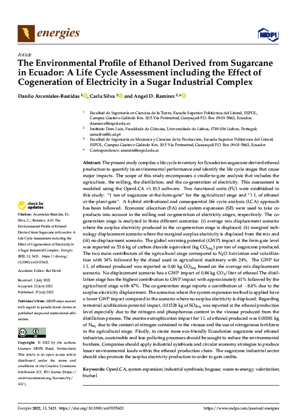 (PDF) The Environmental Profile of Ethanol Derived from Sugarcane in Ecuador: A Life Cycle ...