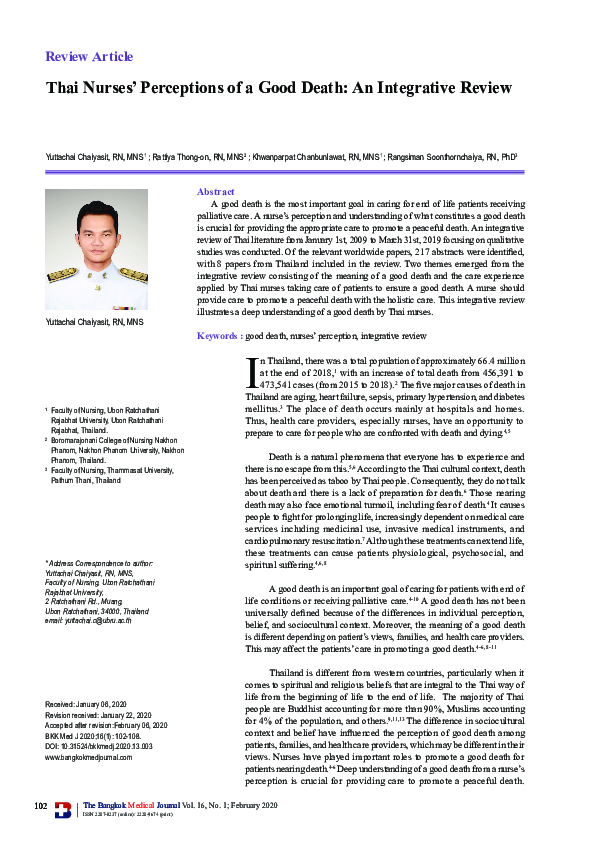 (PDF) Thai Nurses’ Perceptions of a Good Death: An Integrative Review