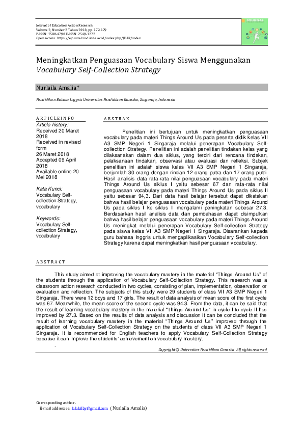 (PDF) Meningkatkan Penguasaan Vocabulary Siswa Menggunakan Vocabulary ...