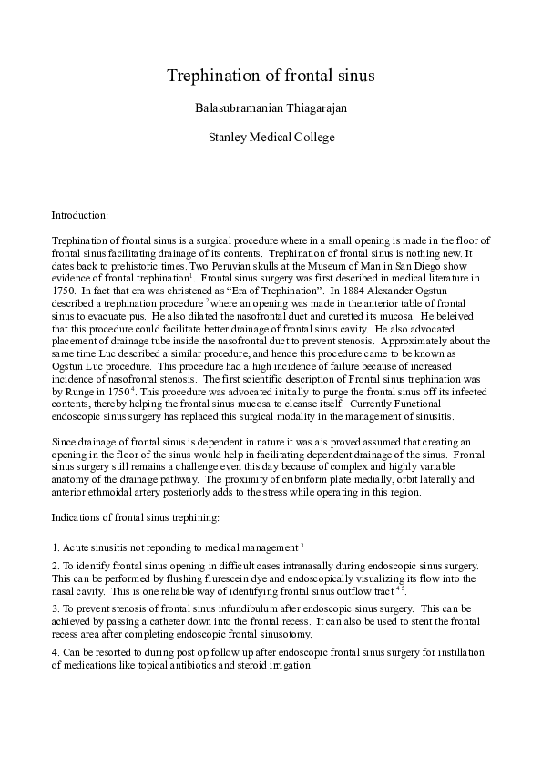 (PDF) Trephination of frontal sinus
