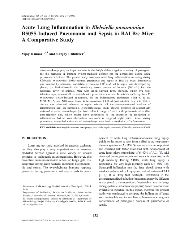 (PDF) Acute Lung Inflammation in Klebsiella pneumoniae B5055-Induced ... (PDF) Acute Lung Inflammation in Klebsiella pneumoniae B5055-Induced ...