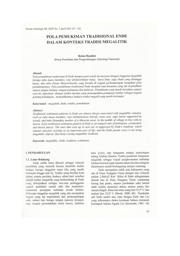 (PDF) Pola Pemukiman Tradisional Ende Dalam Konteks Tradisi Megalitik