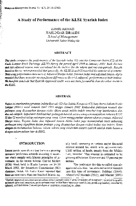 (PDF) A Study of Performance of the KLSE Syariah Index