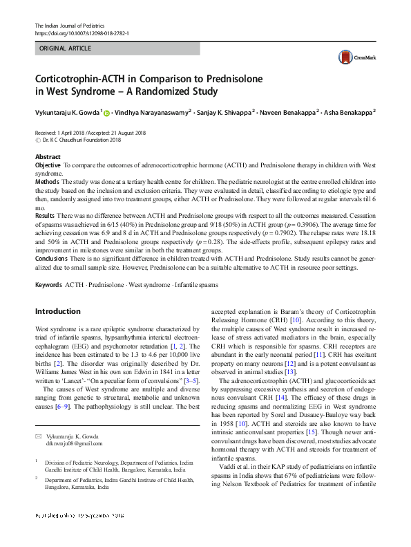 (PDF) Corticotrophin-ACTH in Comparison to Prednisolone in West ...