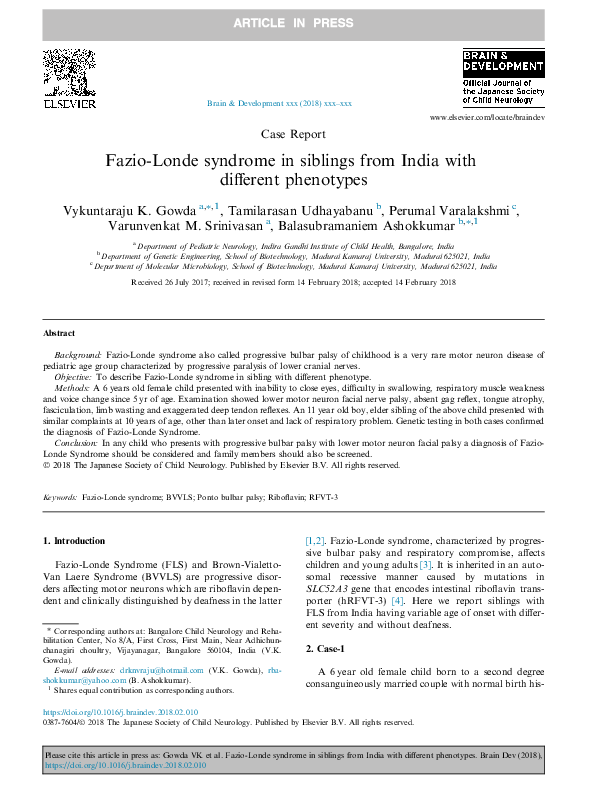 (PDF) Fazio-Londe syndrome in siblings from India with different ...
