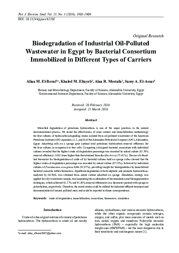 (PDF) Biodegradation of Industrial Oil-Polluted Wastewater in Egypt by Bacterial Consortium ...