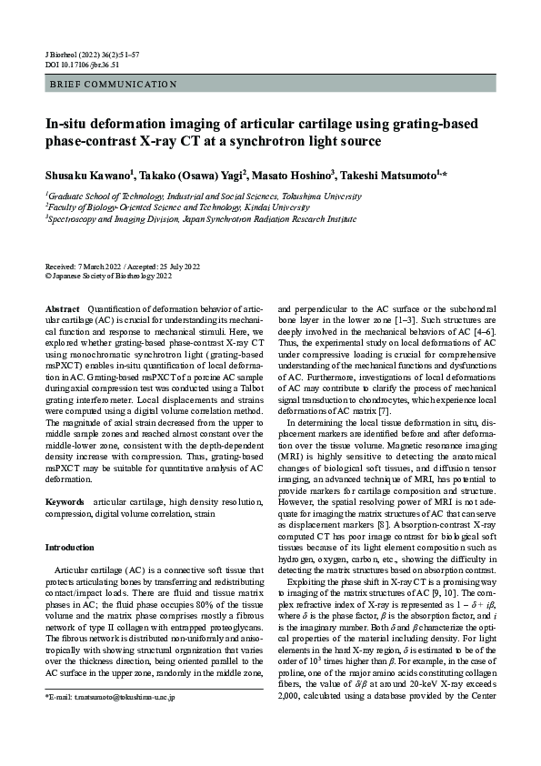 (PDF) In-situ deformation imaging of articular cartilage using grating ...
