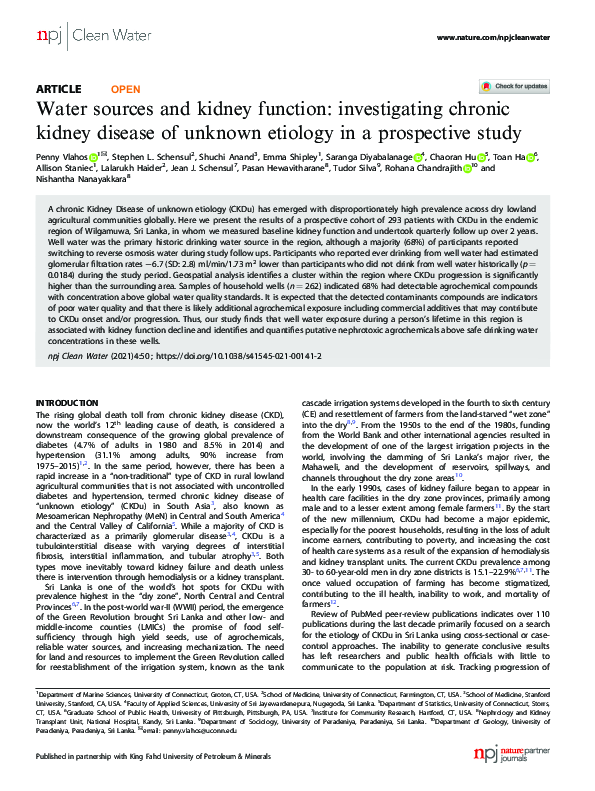 (PDF) Water sources and kidney function: investigating chronic kidney ...