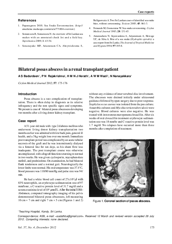 (PDF) Bilateral psoas abscess in a renal transplant patient | Nishantha ...