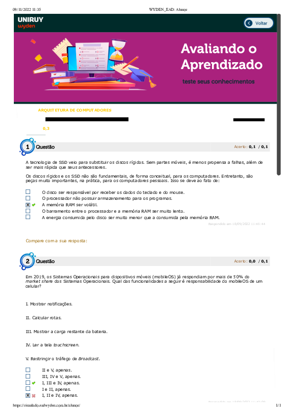 (PDF) Avaliando o Aprendizado Arquitetura de Computadores 1 | Flávia ...