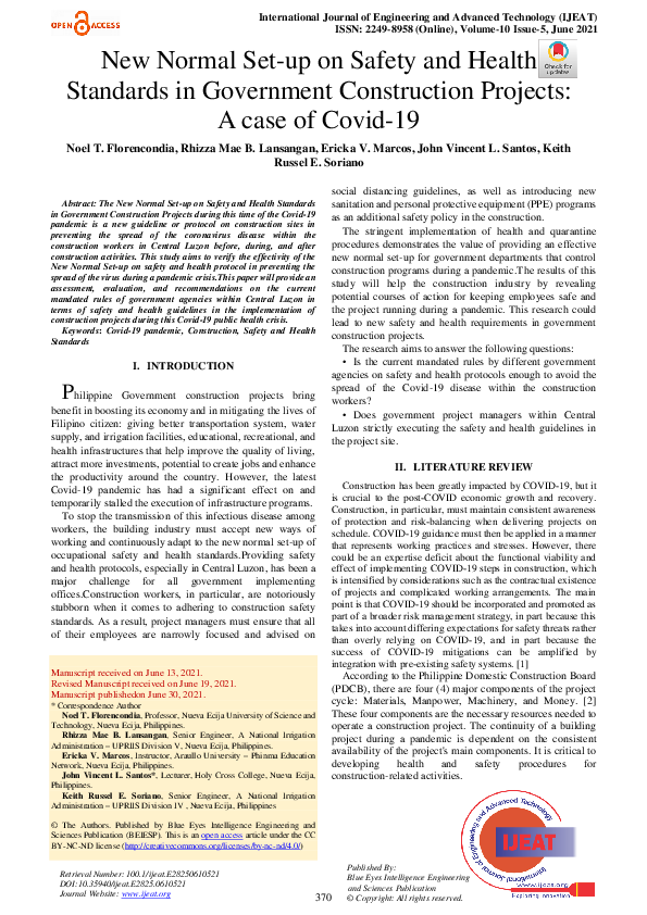 (PDF) New Normal Set-up on Safety and Health Standards in Government ...