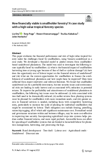 (PDF) How financially viable is smallholder forestry? A case study with a high-value tropical ...