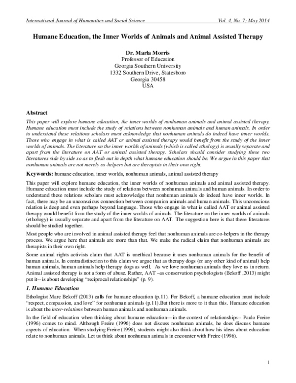 (PDF) Humane Education, the Inner Worlds of Animals and Animal Assisted ...