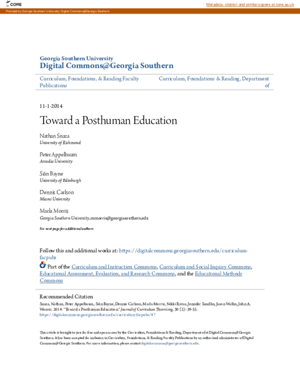 (PDF) Toward a Posthuman Education