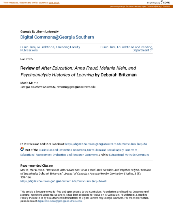 (PDF) Review of \u3cem\u3eAfter Education: Anna Freud, Melanie Klein ...