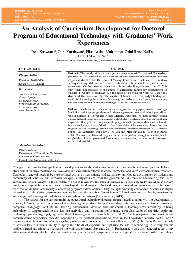 (PDF) An Analysis of Curriculum Development for Doctoral Program of Educational Technology with ...
