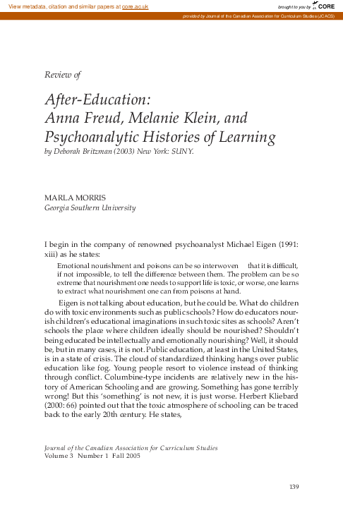 (PDF) After-Education: Anna Freud, Melanie Klein, and Psychoanalytic ...