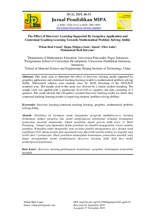 (PDF) The Effect of Discovery Learning Supported By Geogebra ...