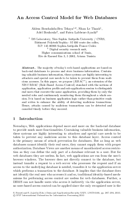 (PDF) An Access Control Model for Web Databases